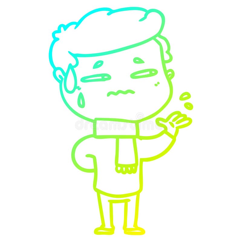 A Creative Cold Gradient Line Drawing Cartoon Anxious Man Stock Vector ...