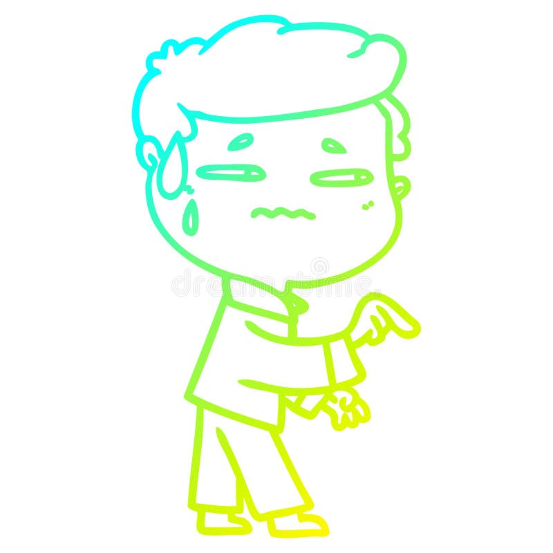 A Creative Cold Gradient Line Drawing Cartoon Anxious Man Pointing ...