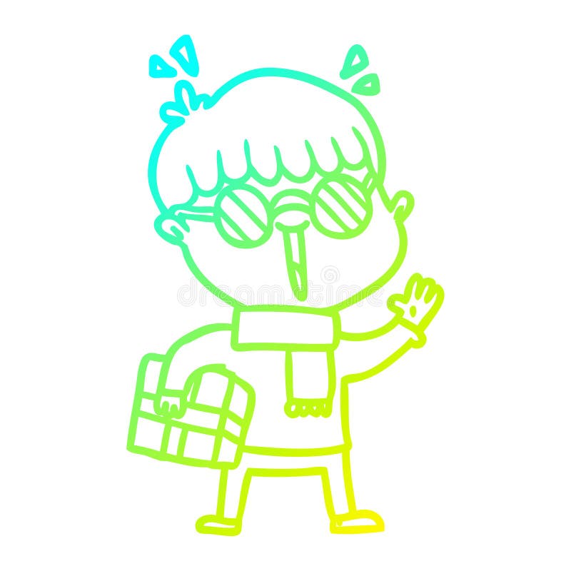 A Creative Cold Gradient Line Drawing Cartoon Boy with Parcel Waving ...