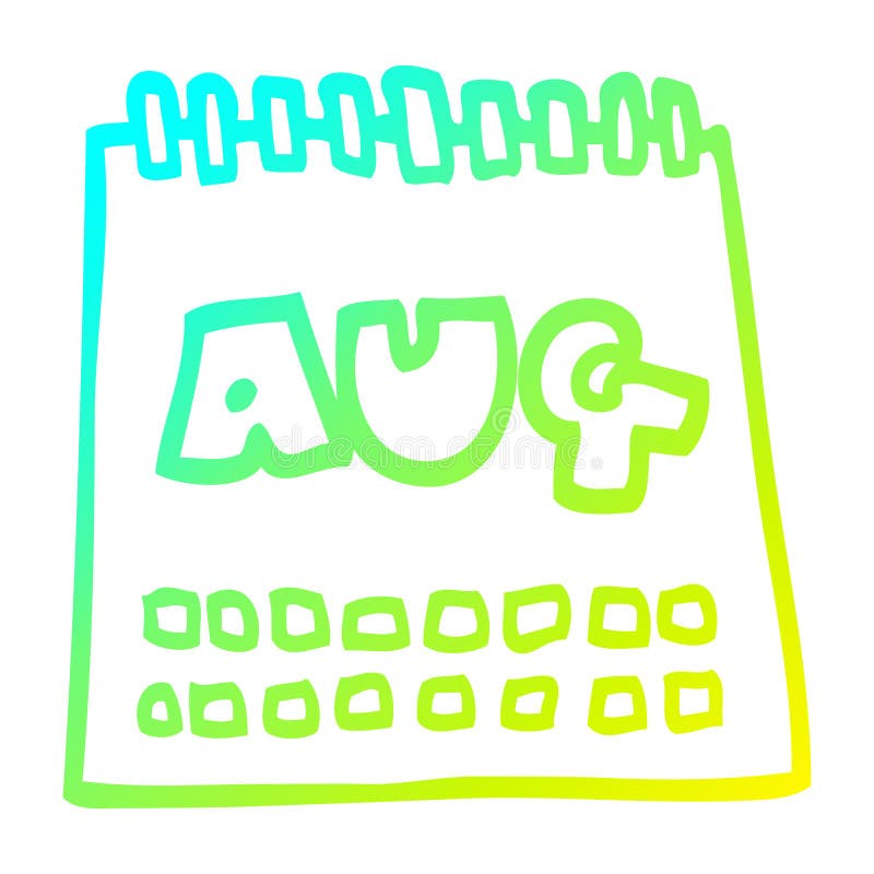 Month August Calendar Cartoon Cold Line Gradient Spectrum Doodle ...