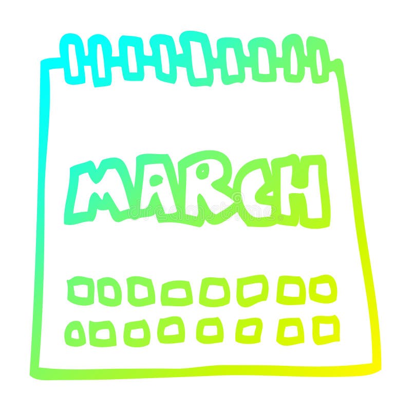 A Creative Cold Gradient Line Drawing Cartoon Calendar Showing Month of ...