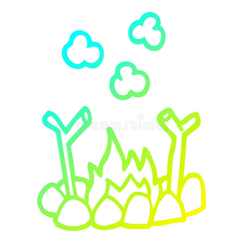 A Creative Cold Gradient Line Drawing Cartoon Camp Fire Stock Vector ...