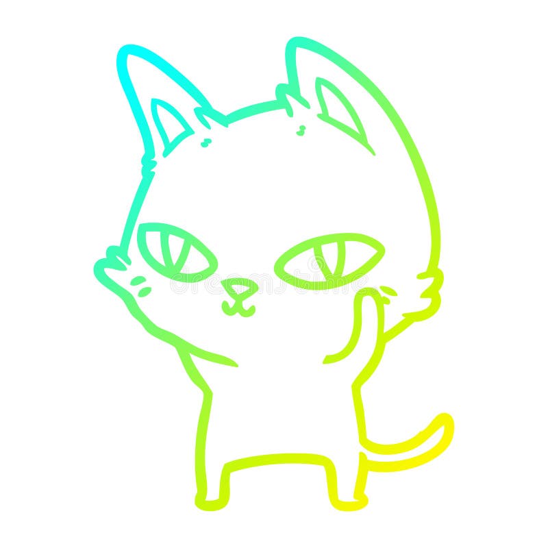 A Creative Cold Gradient Line Drawing Cartoon Cat with Bright Eyes ...