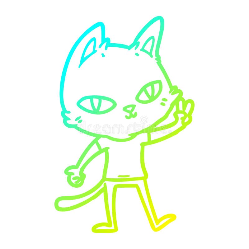 A Creative Cold Gradient Line Drawing Cartoon Cat Waving Stock Vector ...