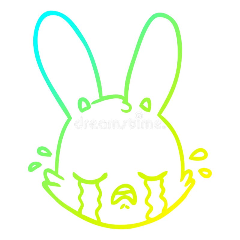 A Creative Cold Gradient Line Drawing Cartoon Crying Bunny Face Stock ...