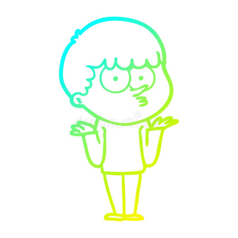 A Creative Cold Gradient Line Drawing Cartoon Curious Boy Shrugging ...