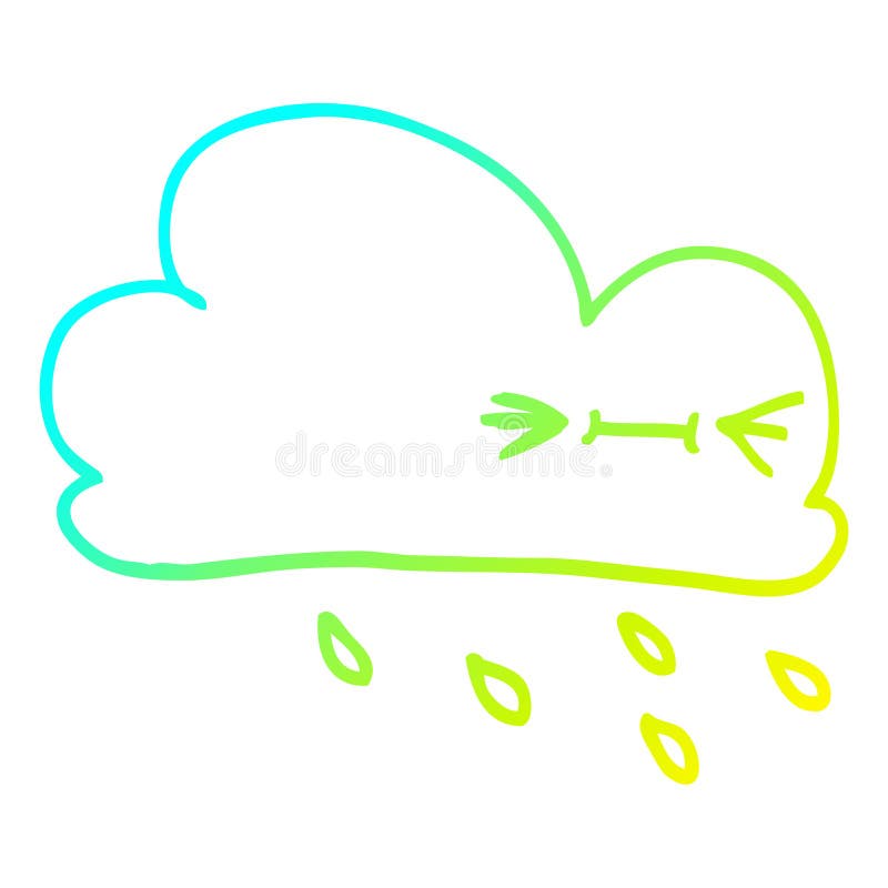 A Creative Cold Gradient Line Drawing Cartoon Expressive Weather Cloud ...