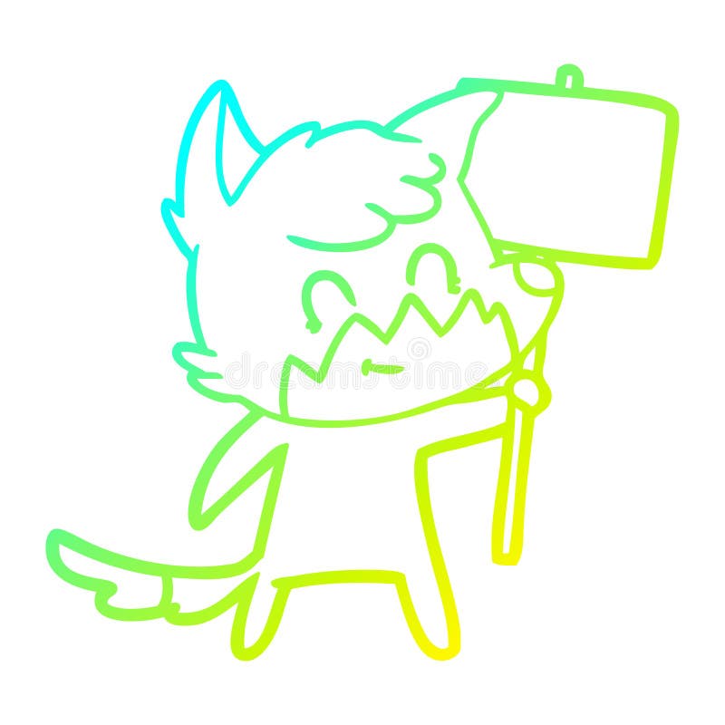 A Creative Cold Gradient Line Drawing Cartoon Friendly Fox with Sign ...