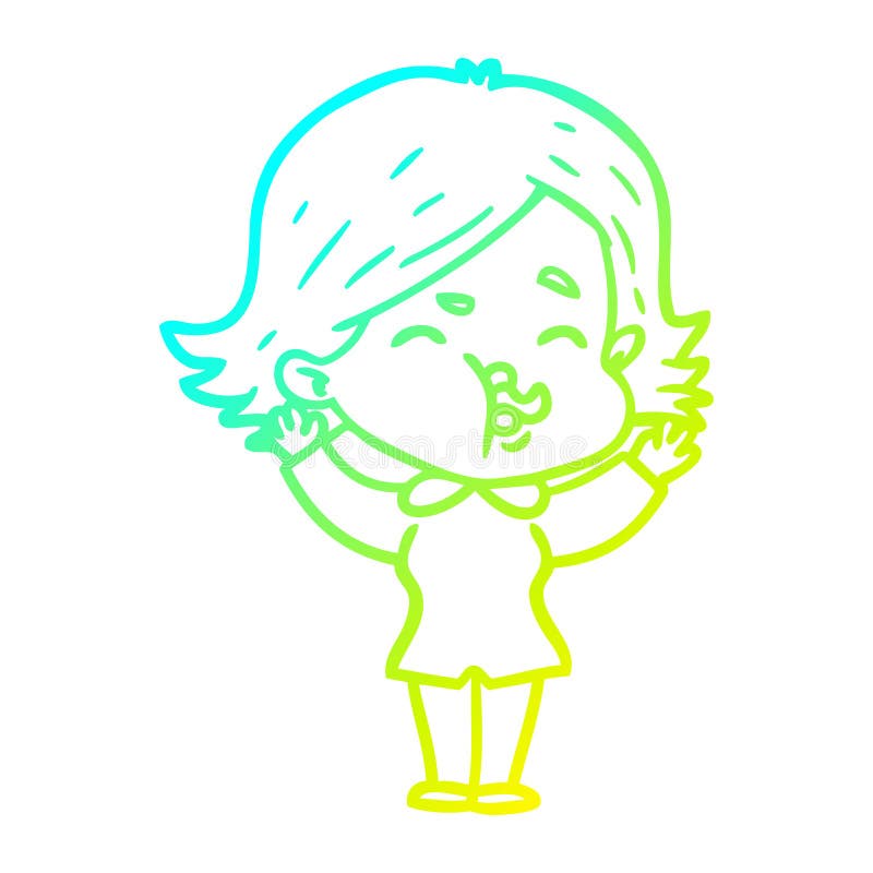 A Creative Cold Gradient Line Drawing Cartoon Girl Pulling Face Stock ...