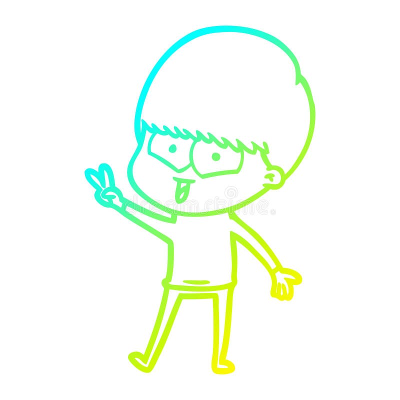 A Creative Cold Gradient Line Drawing Cartoon Happy Boy Stock Vector ...