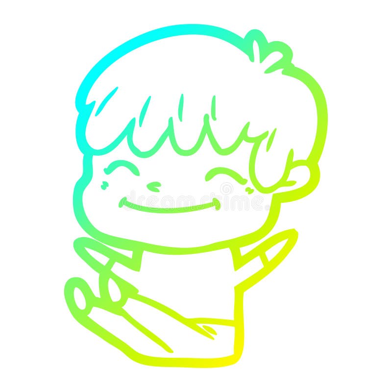 A Creative Cold Gradient Line Drawing Cartoon Happy Boy Stock Vector ...