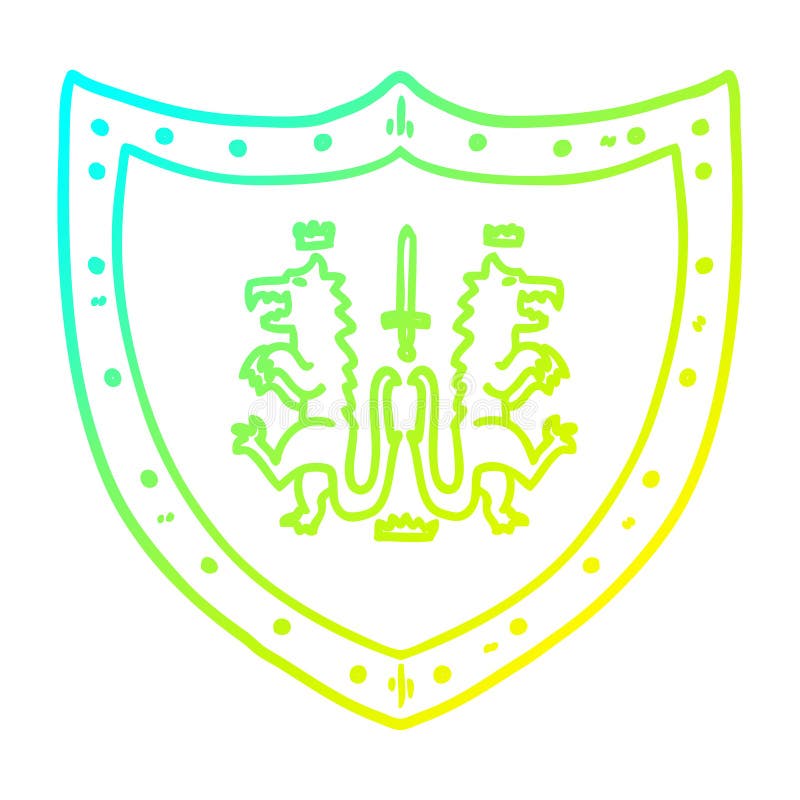 A Creative Cold Gradient Line Drawing Cartoon Heraldic Shield Stock ...