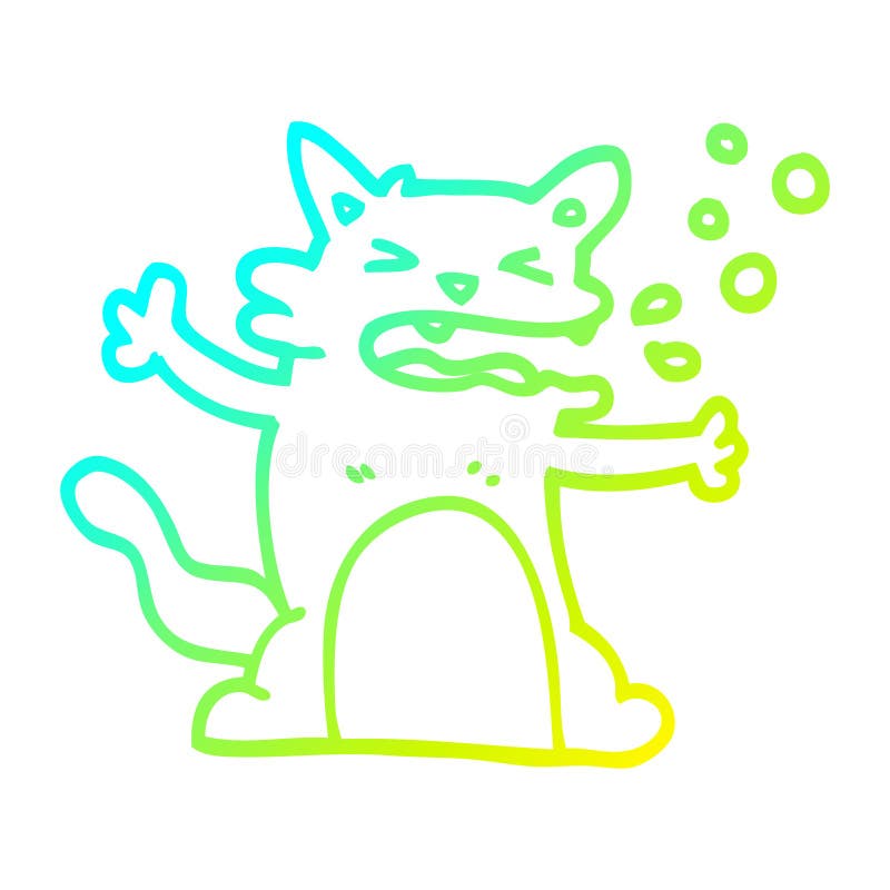 A Creative Cold Gradient Line Drawing Cartoon Hiccuping Cat Stock ...