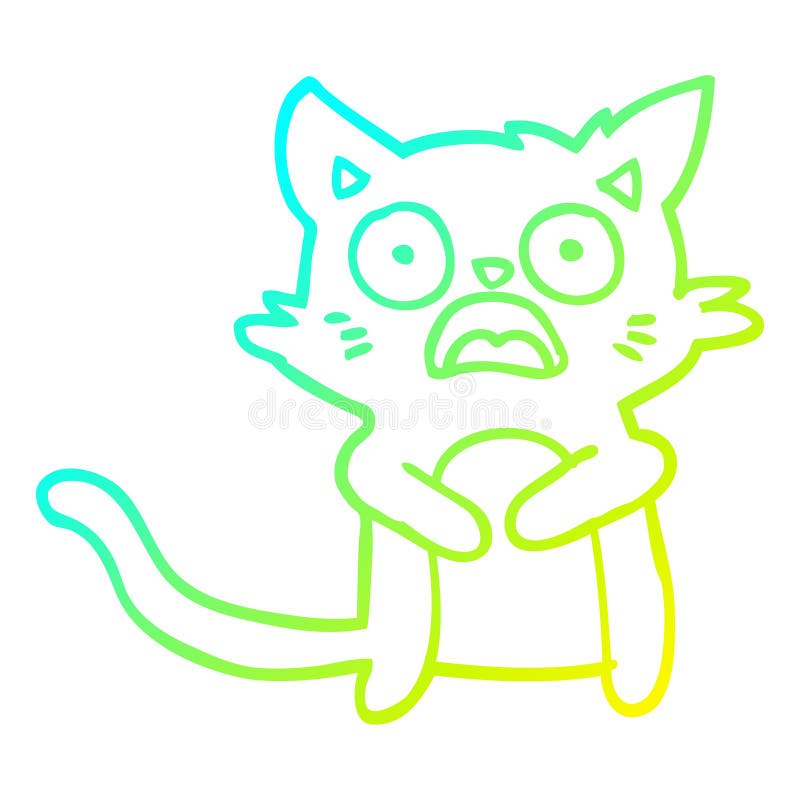 A Creative Cold Gradient Line Drawing Cartoon Horrified Cat Stock ...