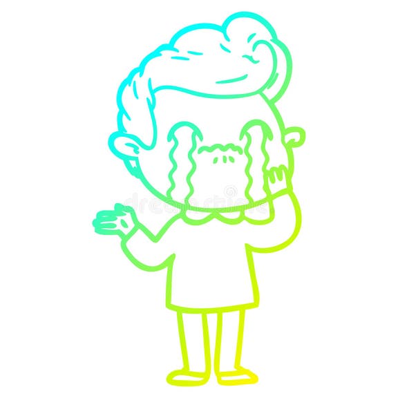 A Creative Cold Gradient Line Drawing Cartoon Man Crying Stock Vector ...