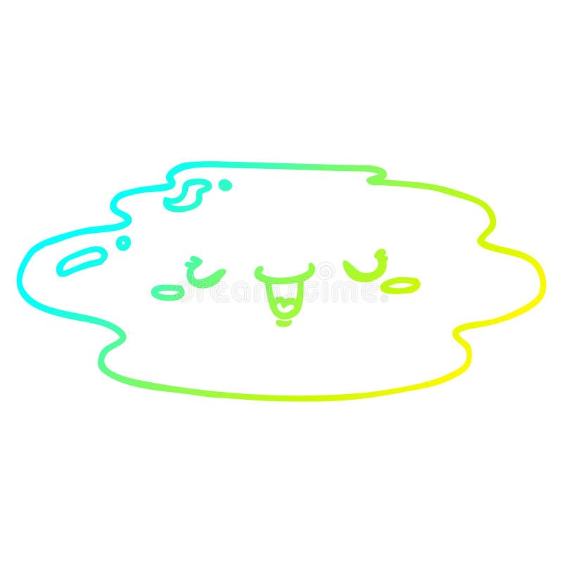 A Creative Cold Gradient Line Drawing Cartoon Puddle with Face Stock ...