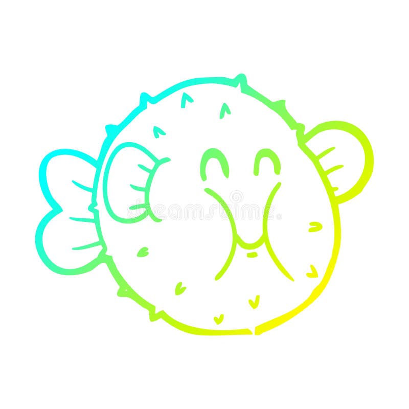 A Creative Cold Gradient Line Drawing Cartoon Puffer Fish Stock Vector ...