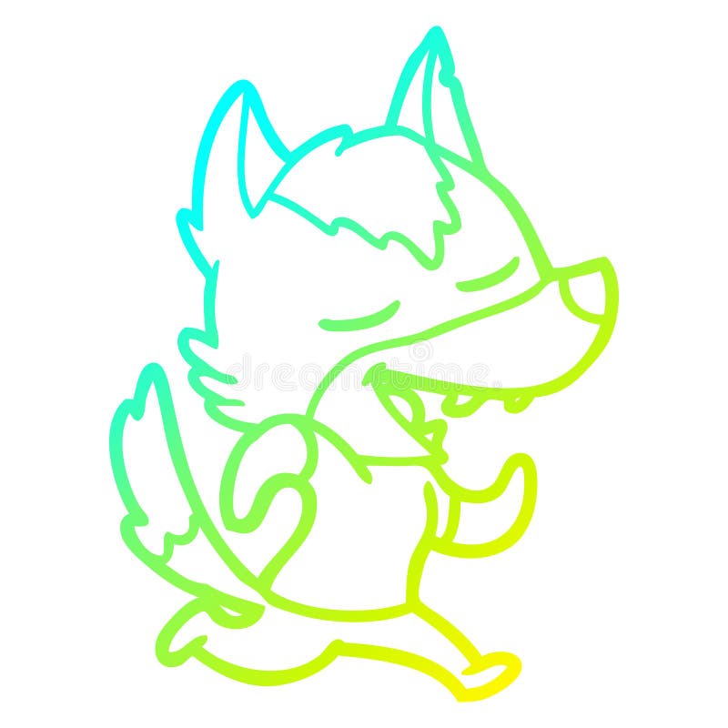 A Creative Cold Gradient Line Drawing Cartoon Running Wolf Laughing ...