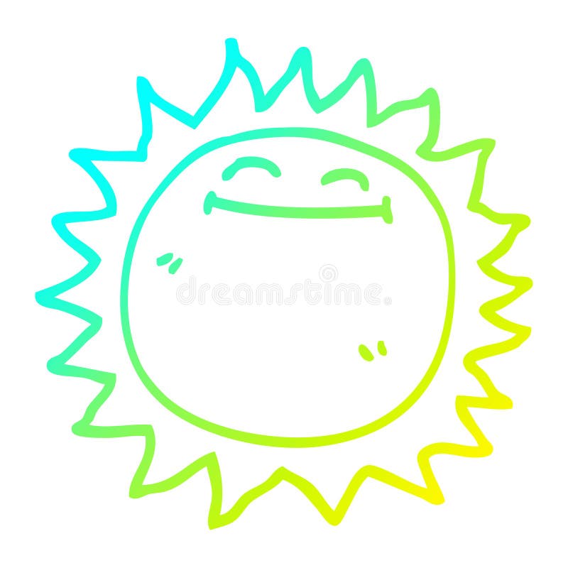 A Creative Cold Gradient Line Drawing Cartoon Shining Sun Stock Vector ...