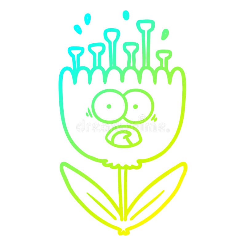 A Creative Cold Gradient Line Drawing Cartoon Shocked Flower Stock ...