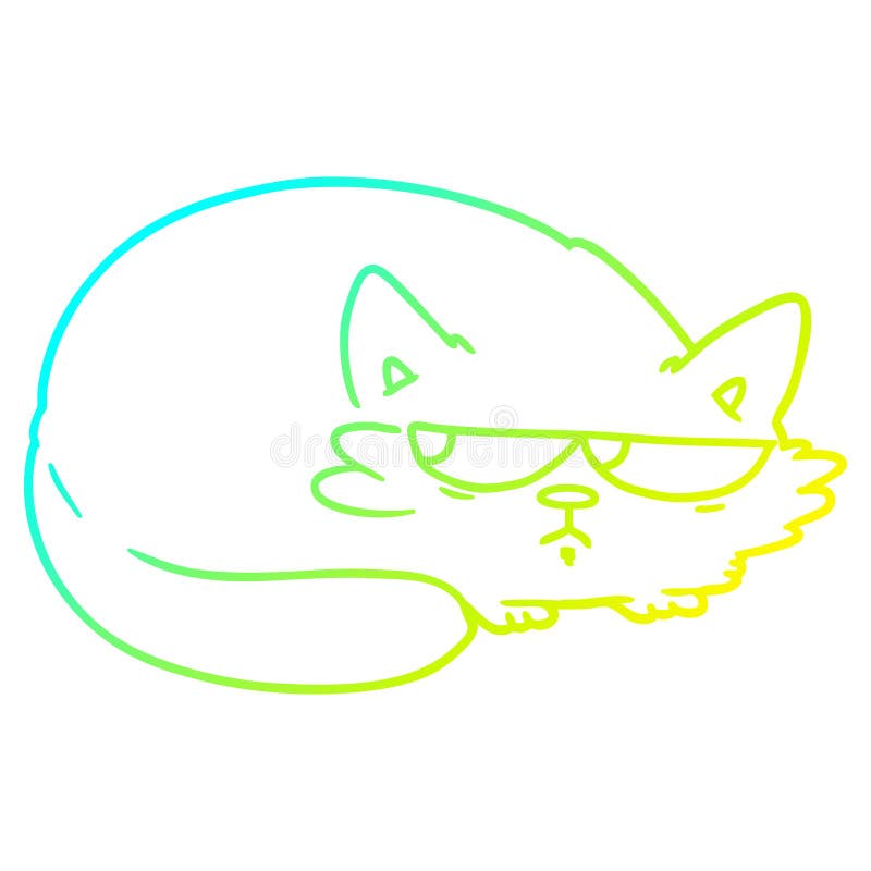 A Creative Cold Gradient Line Drawing Cartoon Suspicious Cat Stock ...