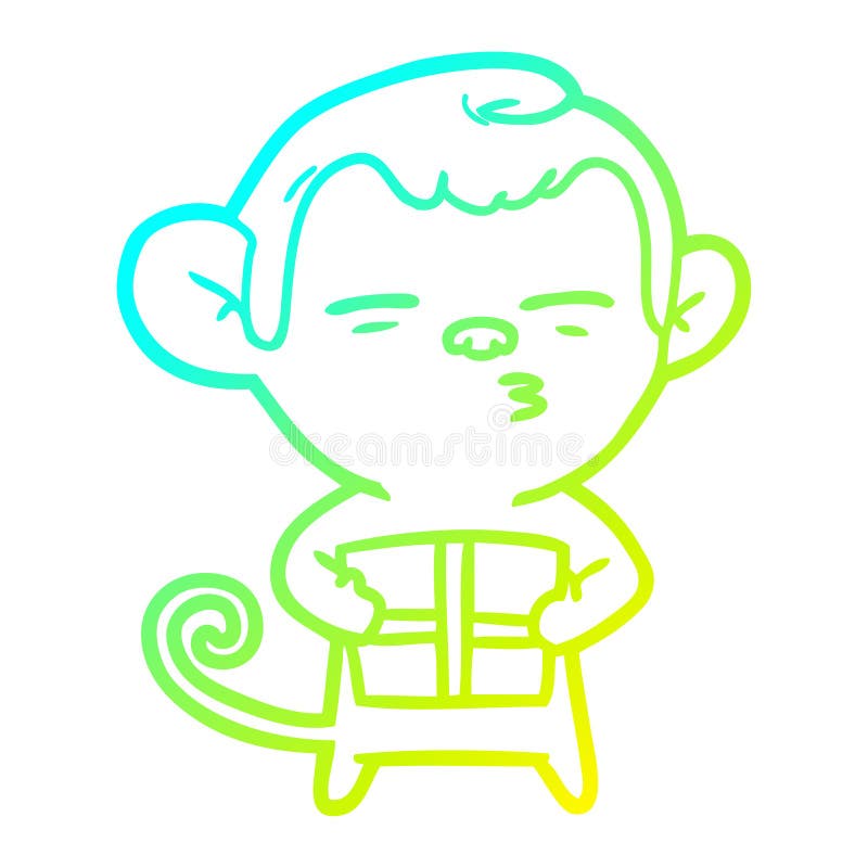 A Creative Cold Gradient Line Drawing Cartoon Suspicious Monkey with ...