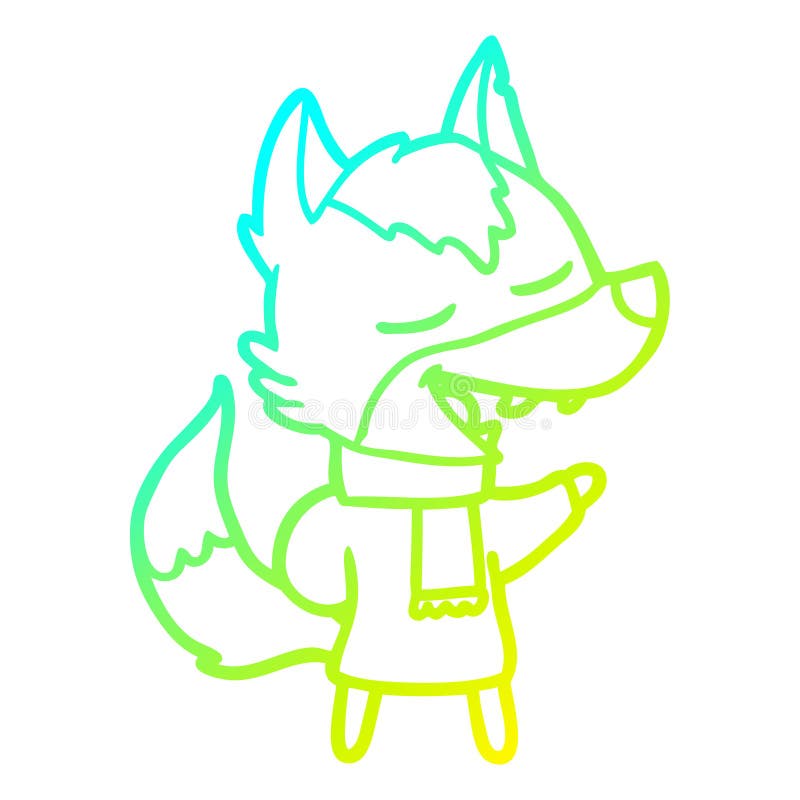 A Creative Cold Gradient Line Drawing Cartoon Wolf in Scarf Laughing ...