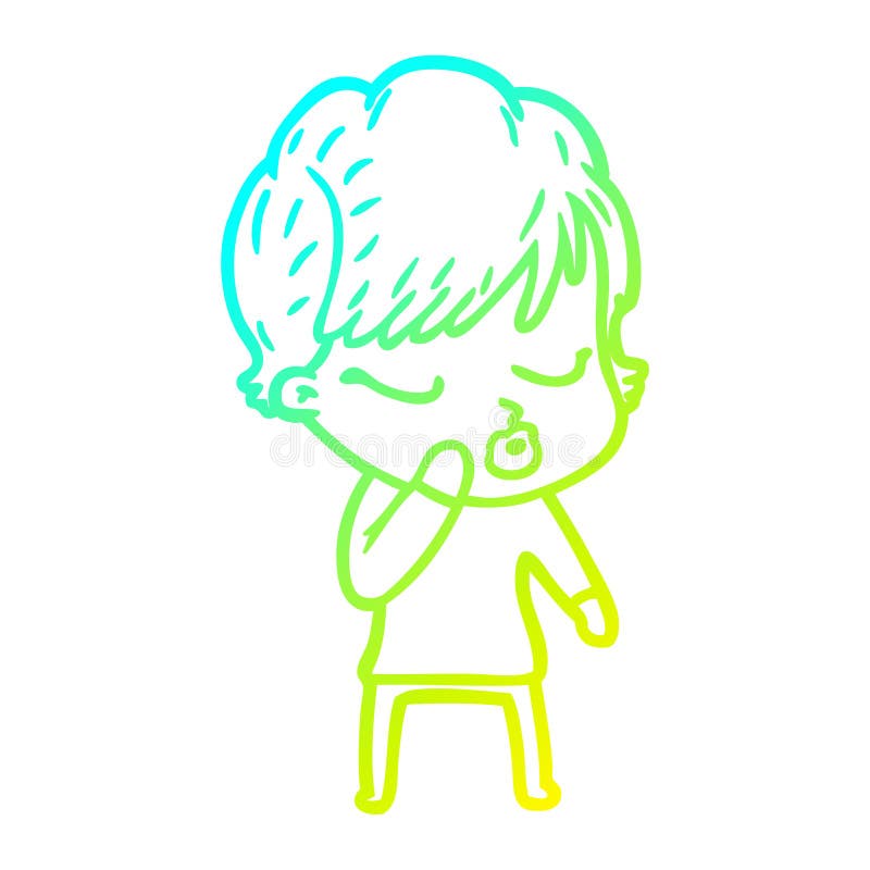 A Creative Cold Gradient Line Drawing Cartoon Woman with Eyes Shut ...
