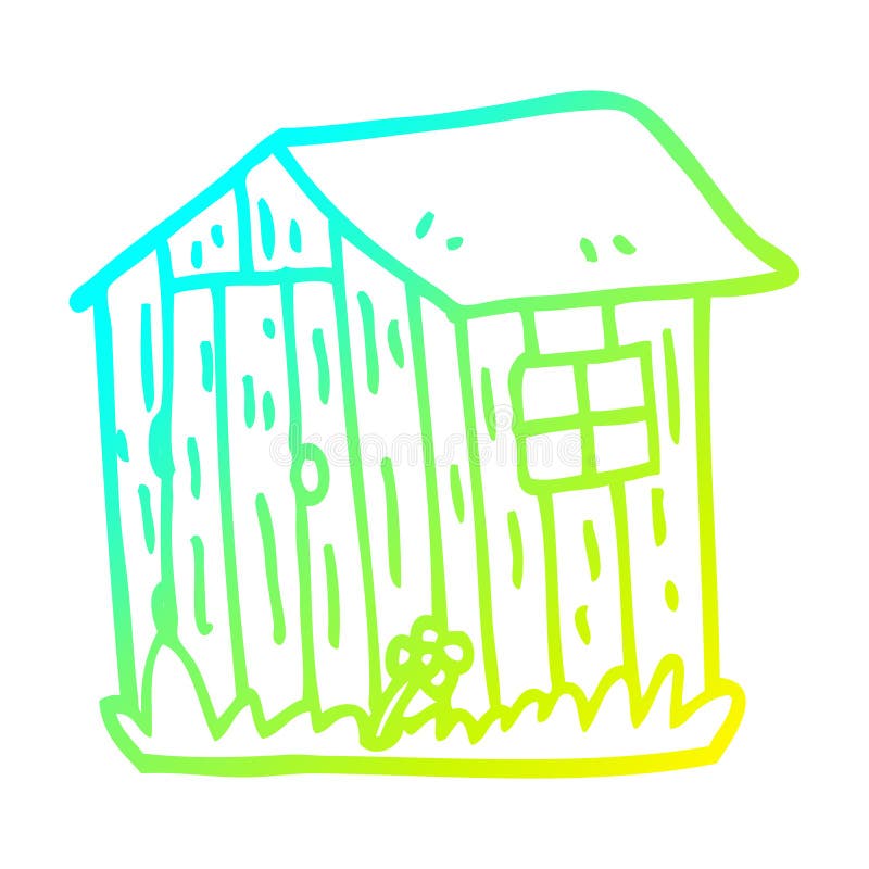 A Creative Cold Gradient Line Drawing Cartoon Wooden Shed Stock Vector ...
