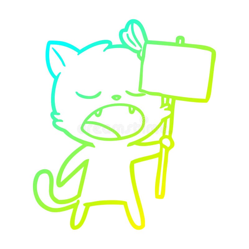 A Creative Cold Gradient Line Drawing Cartoon Yawning Cat Stock Vector ...