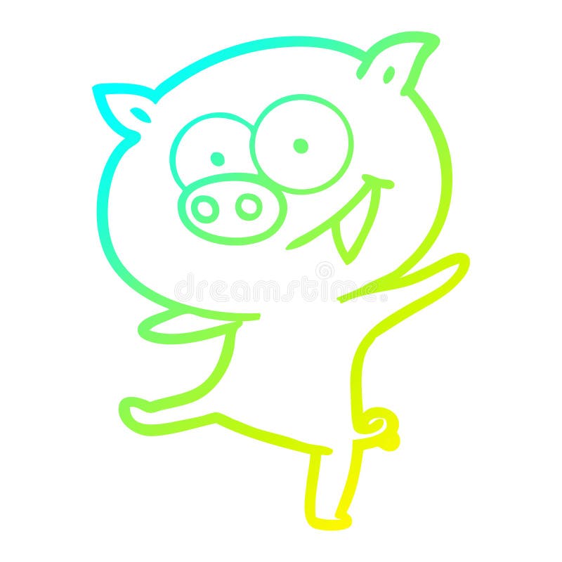 A Creative Cold Gradient Line Drawing Cheerful Dancing Pig Cartoon ...