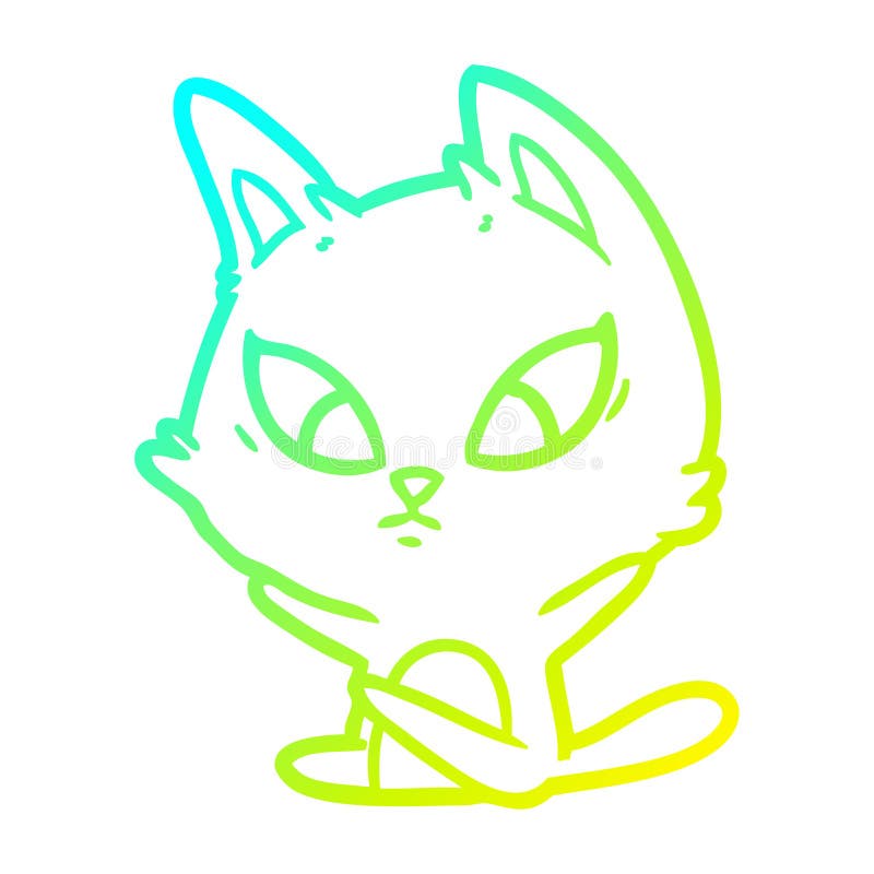 A Creative Cold Gradient Line Drawing Confused Cartoon Cat Sitting ...