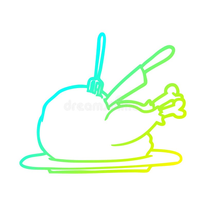 A Creative Cold Gradient Line Drawing Cooked Turkey Being Carved Stock ...