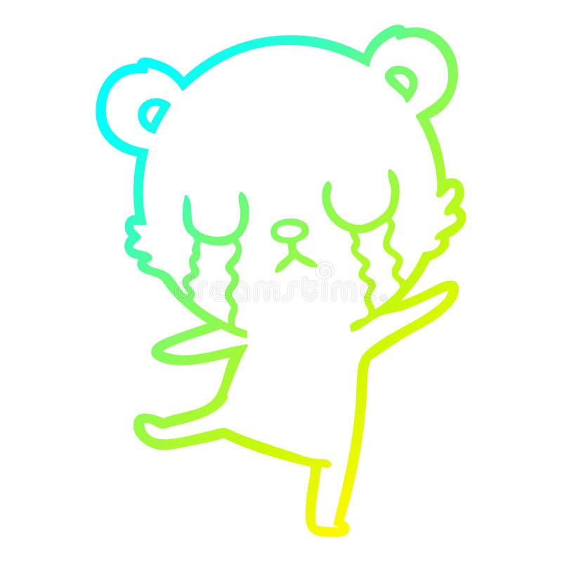 A Creative Cold Gradient Line Drawing Crying Cartoon Bear Doing a Sad ...