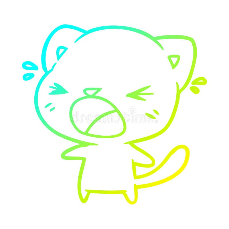 A Creative Cold Gradient Line Drawing Cute Cartoon Cat Crying Stock ...