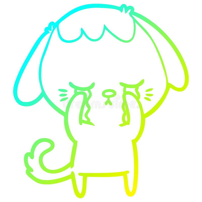 A Creative Cold Gradient Line Drawing Cute Puppy Crying Cartoon Stock ...