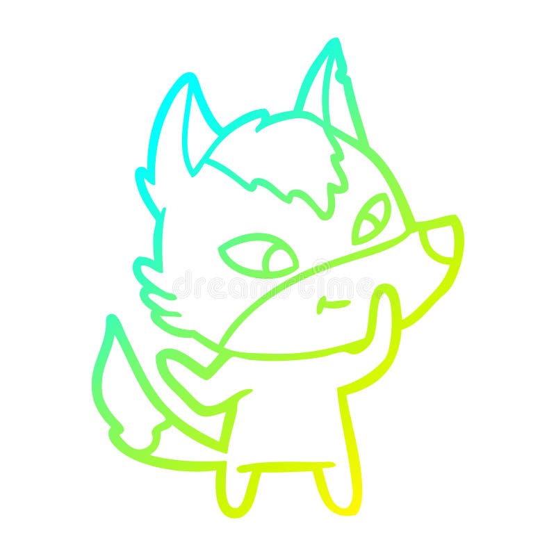 A Creative Cold Gradient Line Drawing Friendly Cartoon Wolf Stock ...