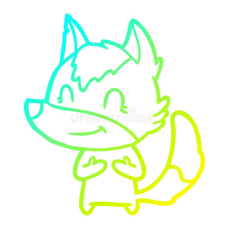 A Creative Cold Gradient Line Drawing Friendly Cartoon Wolf Stock ...