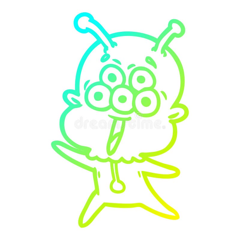 A Creative Cold Gradient Line Drawing Happy Cartoon Alien Stock Vector ...