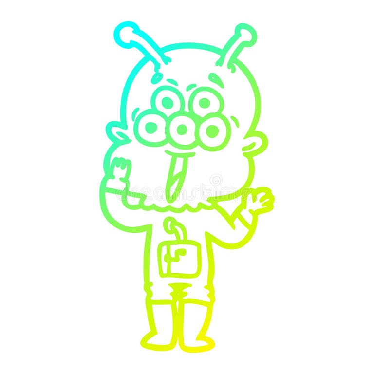 A Creative Cold Gradient Line Drawing Happy Cartoon Alien Stock Vector ...