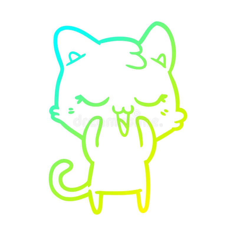 A Creative Cold Gradient Line Drawing Happy Cartoon Cat Stock Vector ...