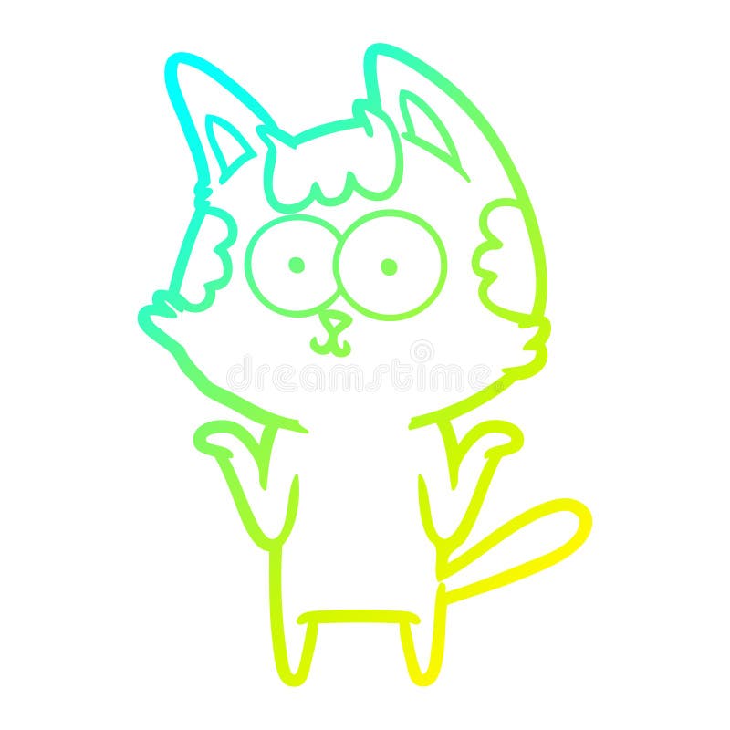 A Creative Cold Gradient Line Drawing Happy Cartoon Cat Shrugging ...