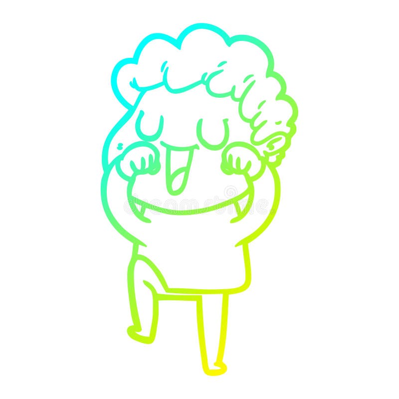 A Creative Cold Gradient Line Drawing Laughing Cartoon Man Rubbign Eyes ...