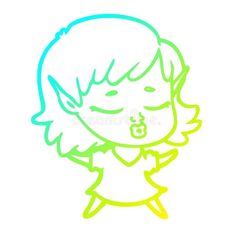A Creative Cold Gradient Line Drawing Pretty Cartoon Elf Girl Stock ...