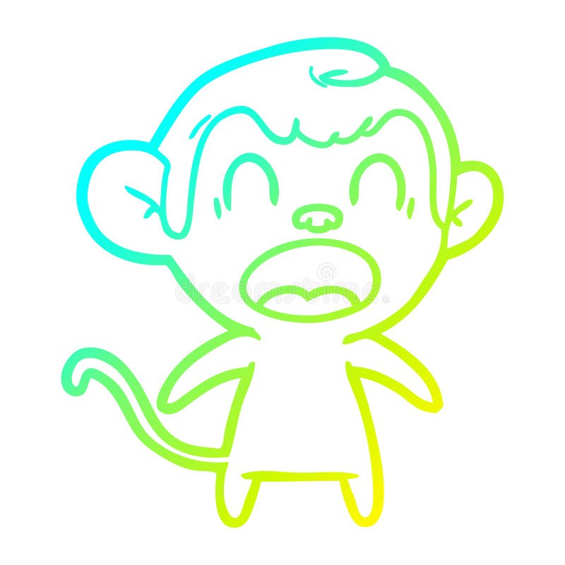 A Creative Cold Gradient Line Drawing Shouting Cartoon Monkey Stock ...