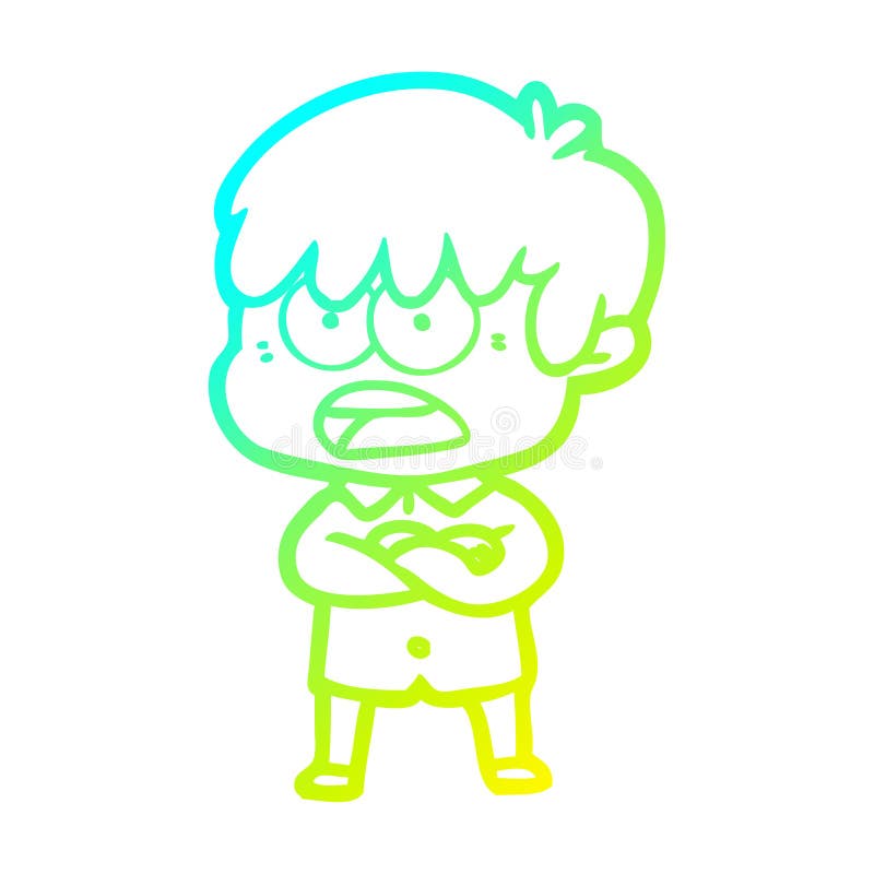 A Creative Cold Gradient Line Drawing Worried Cartoon Boy Stock Vector ...