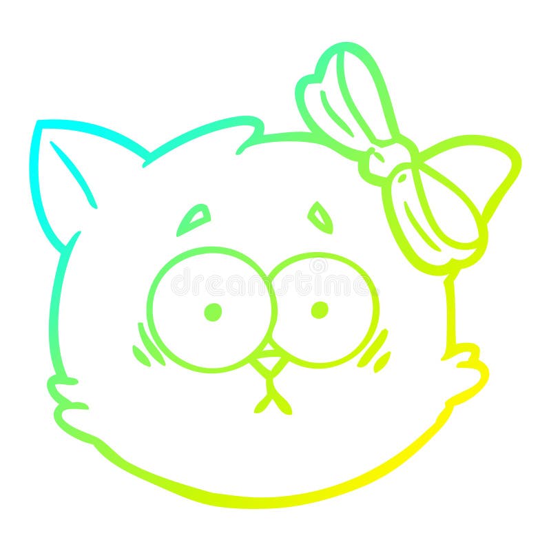 A Creative Cold Gradient Line Drawing Worried Cartoon Cat Face Stock ...