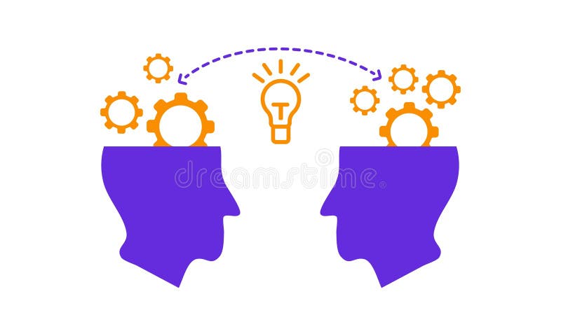 Creative Collaboration Concept with Two Heads Sharing Ideas and Gears ...