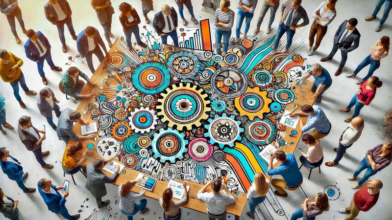 Creative Collaboration: the Gears of Collective Innovation Stock Image ...