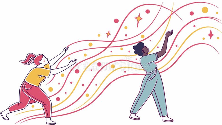 Creative Collaboration, Two People Pulling Abstract Lines, Vector ...